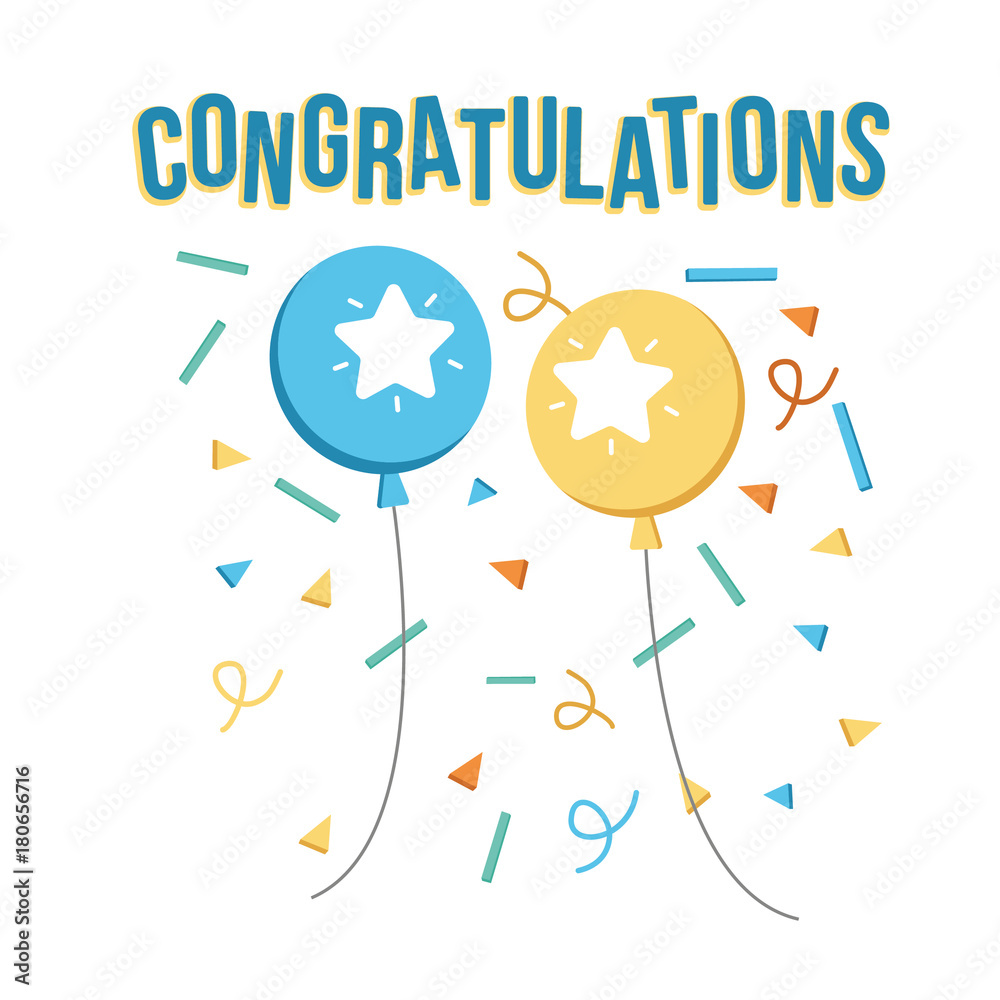 Congratulations banner with balloons and confetti. Vector illustration ...