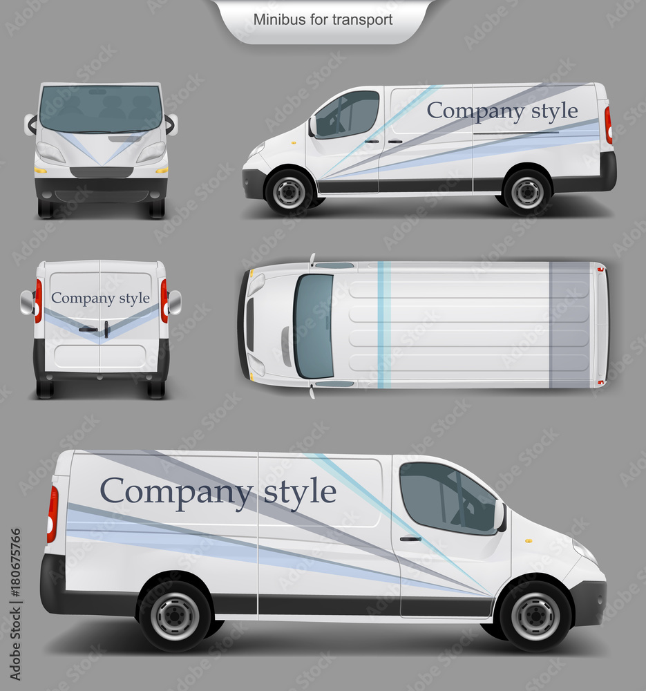 Vector realistic white delivery minivan, city minibus with company ...