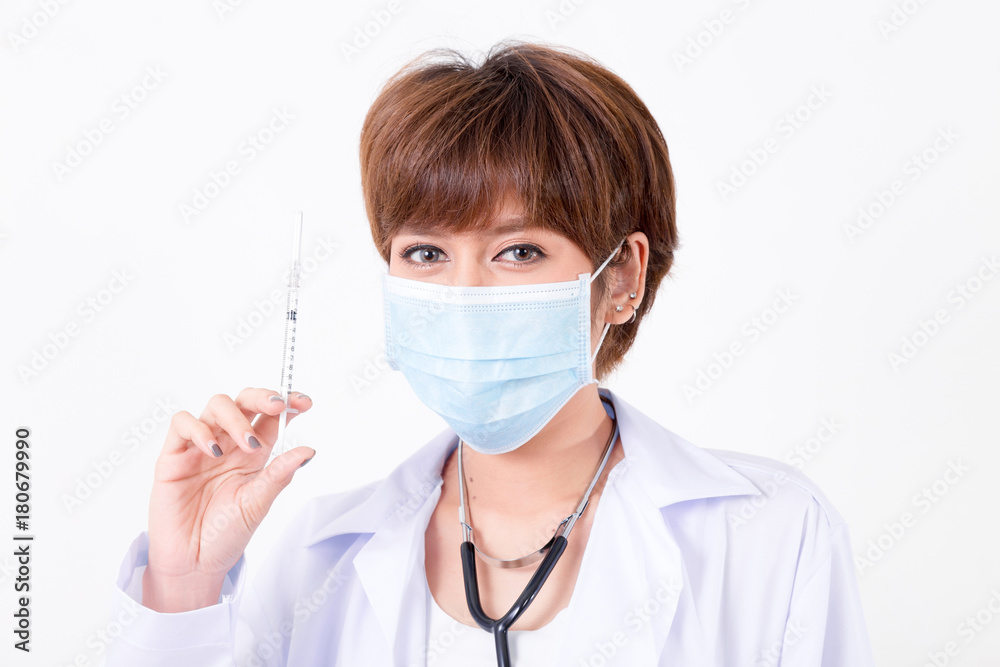 Doctor with syringe in hand. medical health professional holding a ...