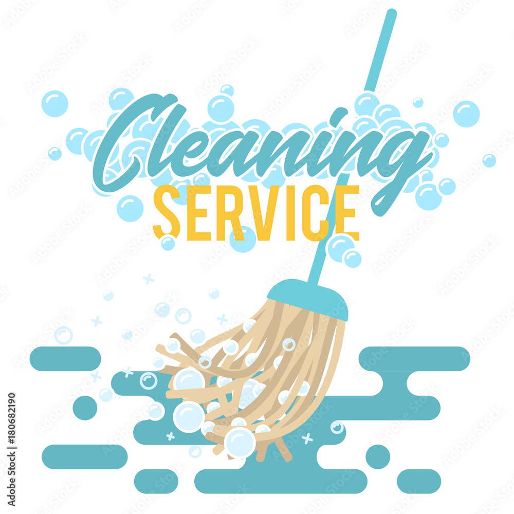 Cleaning service symbol, logo or label with mop. Vector illustration ...