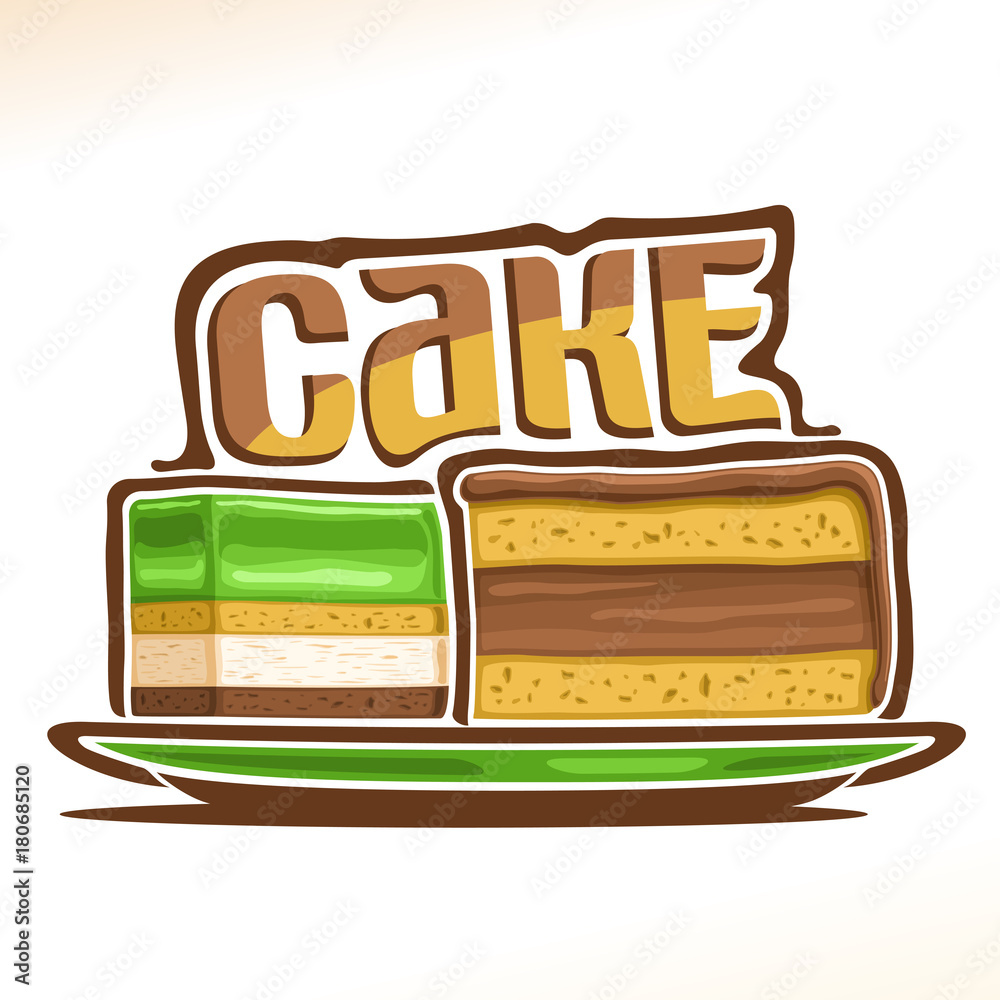 Vector logo for Cake, poster with two sliced pieces of birthday cakes ...