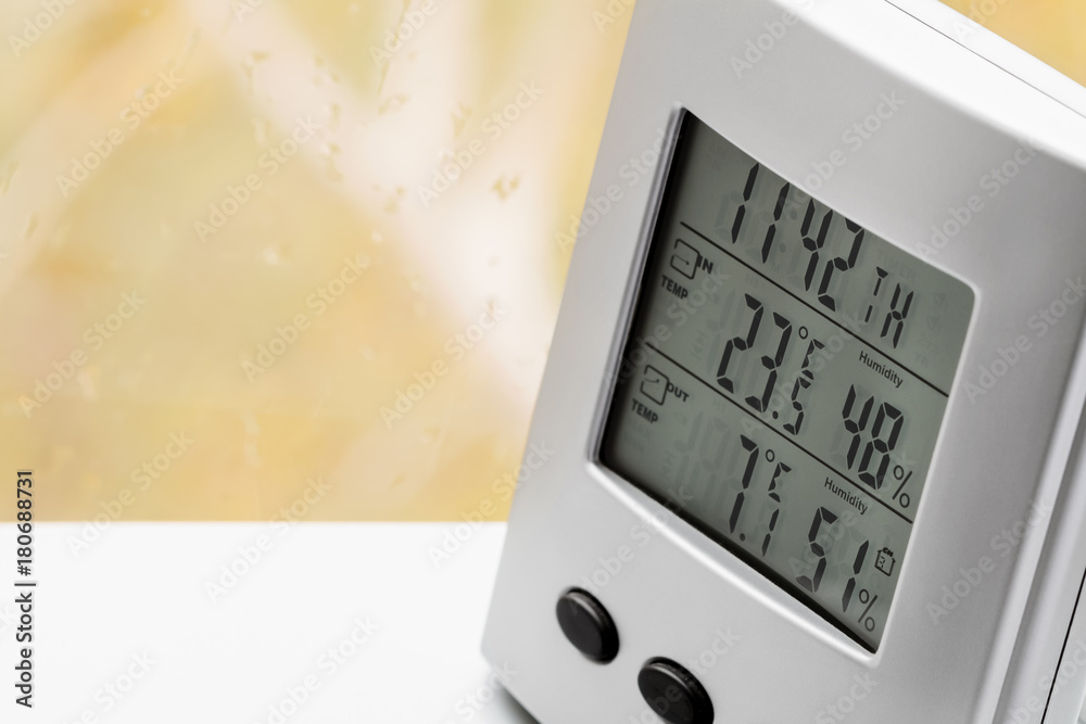 Weather station device with weather conditions inside and outside ...