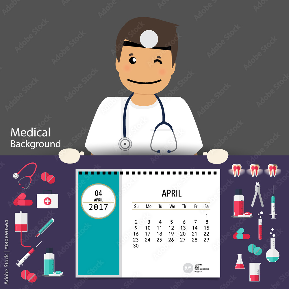 2017 Calendar planner with medical dental background design, monthly ...