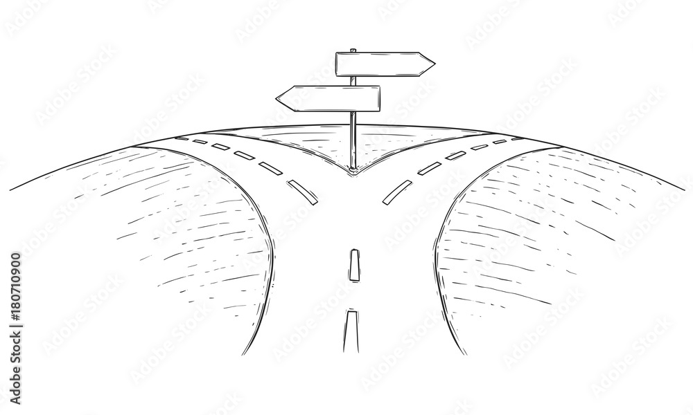 Fork in the Road Empty Arrow Sign Drawing Stock Vector | Adobe Stock