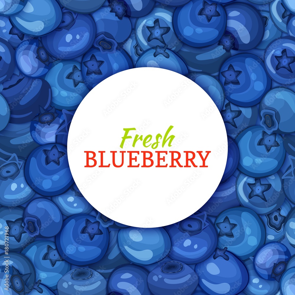 Round white label on ripe blueberry background. Vector card ...