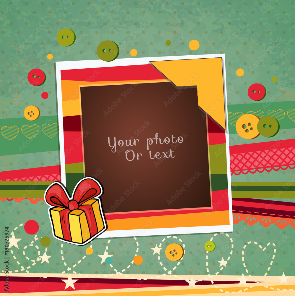 Decorative vector template frame. This photo frame you can use for kids ...