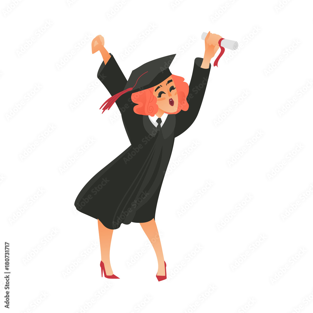 vector flat cartoon female college, university happy graduate character ...