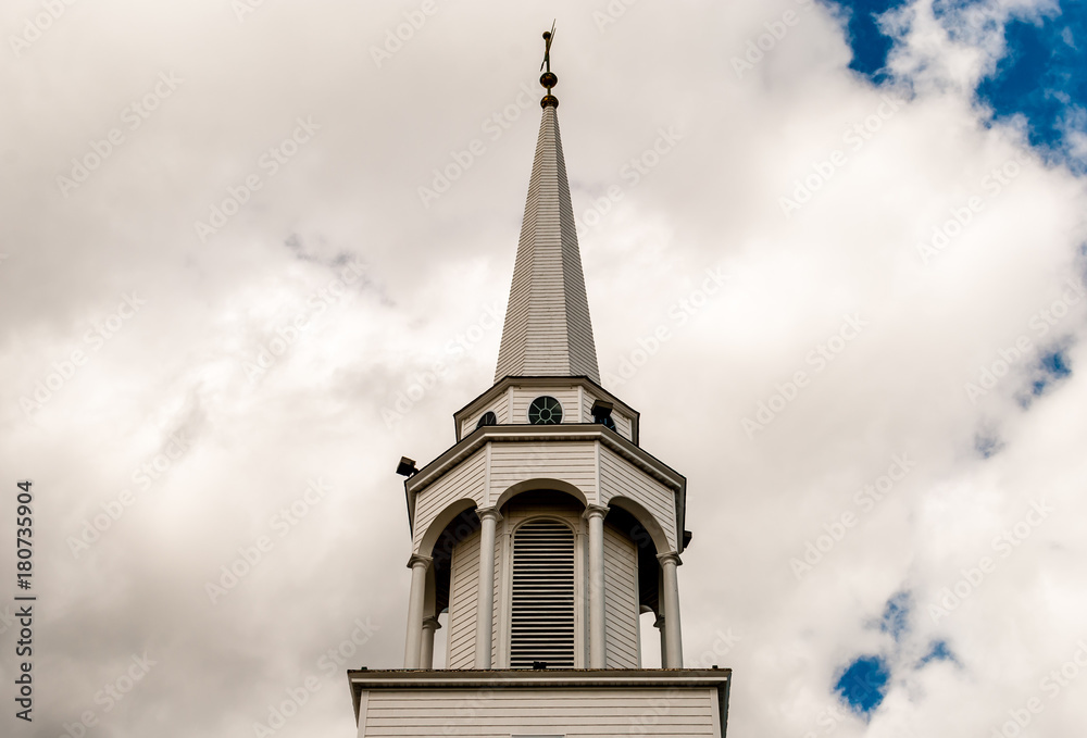 Isolated church steeple. Building tower steeple. Isolated architeure ...