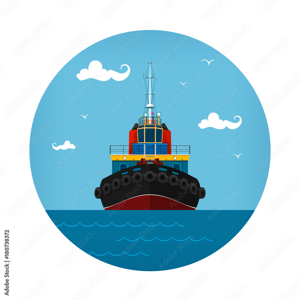 Tugboat Icon, Front View of the Push Boats, Vector Illustration Stock ...
