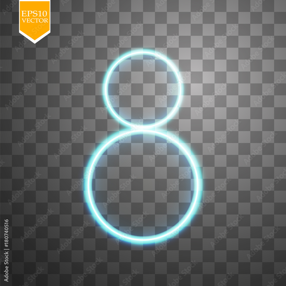 Alphabets Number 8 eight of blue neon on transparent background ...