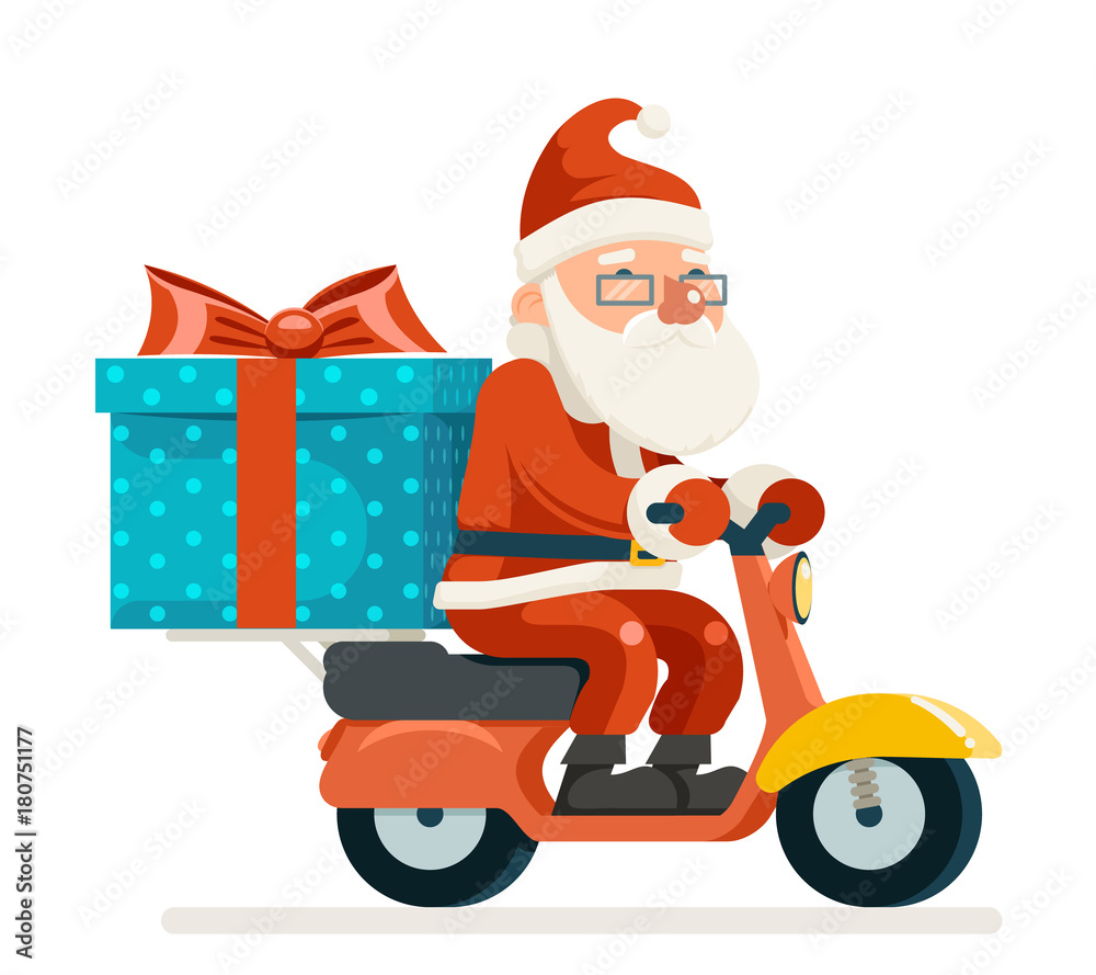 Gift Box Santa Claus Delivery Courier Scooter Symbol Box Icon Concept ...