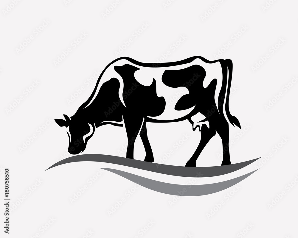 feeding cow stylized vector silhouette Stock Vector | Adobe Stock