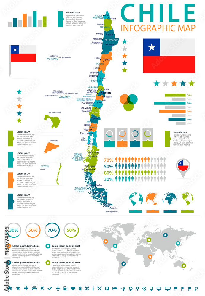 Chile - infographic map and flag - Detailed Vector Illustration Stock ...