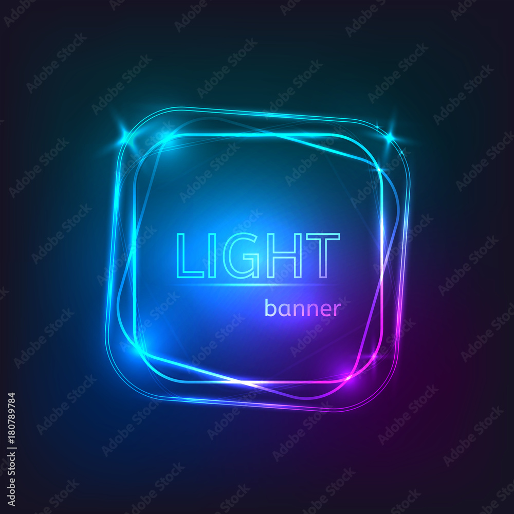 Light square banner. Square frame with glowing and lights. Bright ...