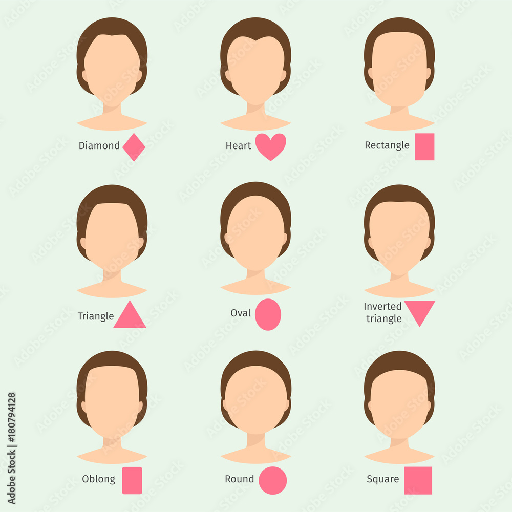 Set of different woman face types vector illustration character shapes ...
