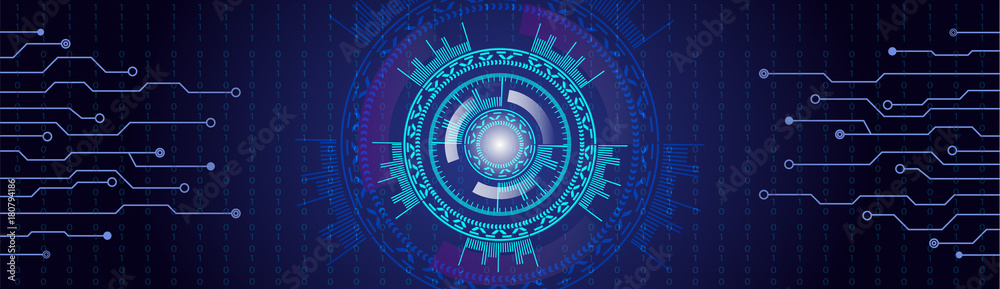 Velvet blue HUD background with lines and numbers. Head-up display. HUD ...