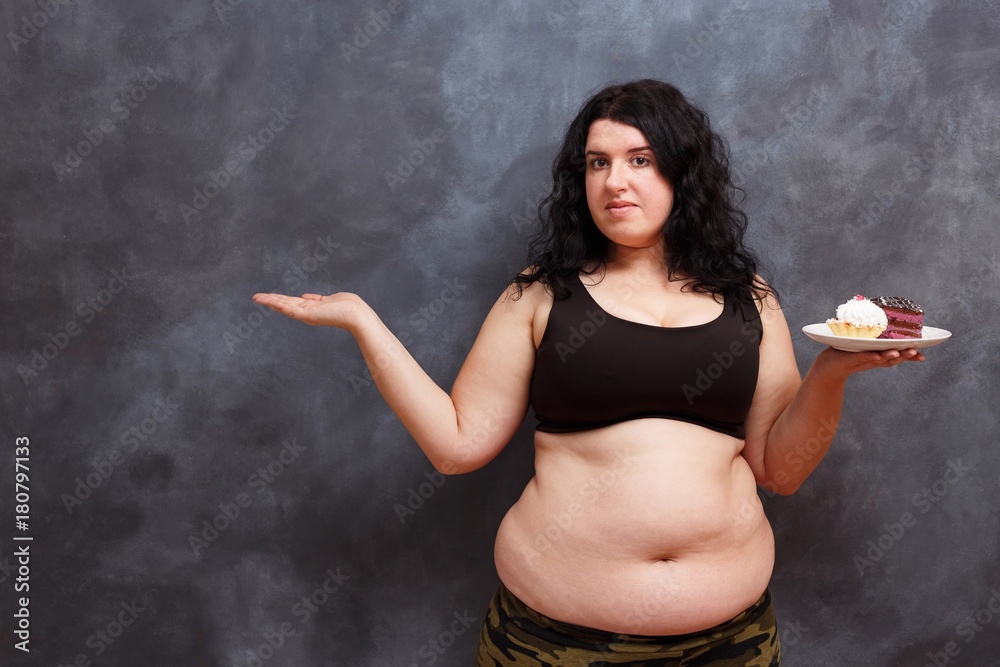Diet Dieting Concept Beautiful Young Obese Overweight Woman With Diet Dieting Concept Beautiful Young Obese Overweight Woman With