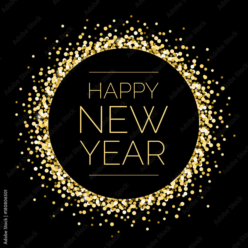 Happy New Year Round Gold Sparkle Illustration 1 Stock Vector | Adobe Stock