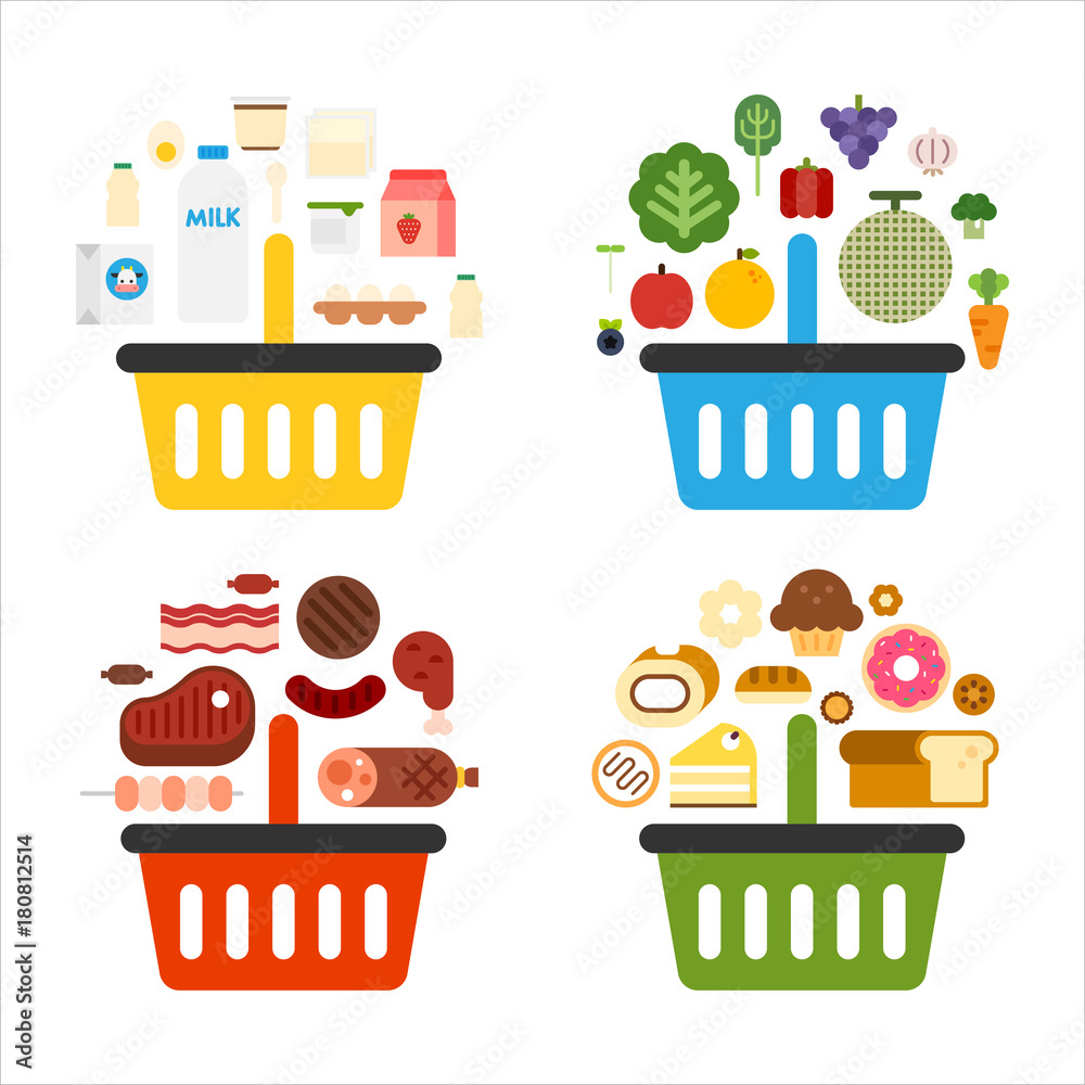 Food ingredients classified by four nutrients vector flat design ...