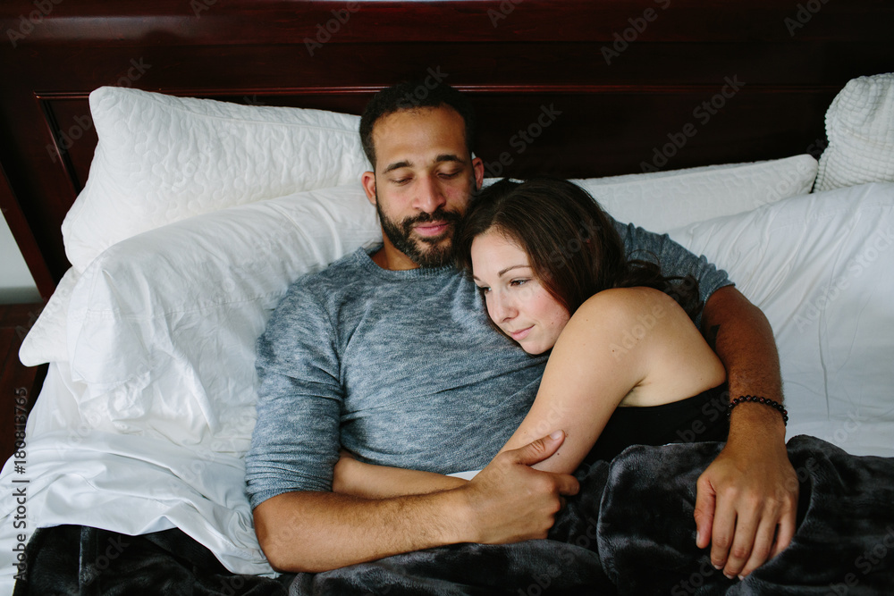 Couples Cuddling In Bed Black And White