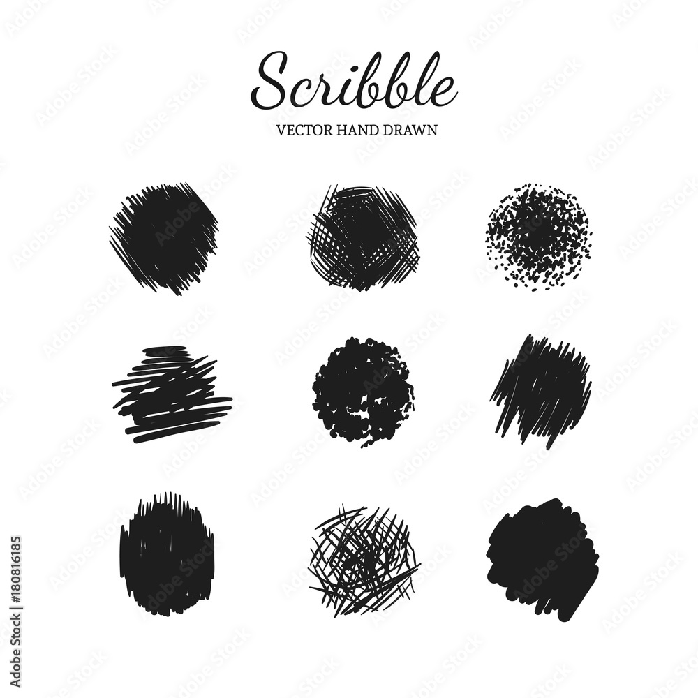 Scribble smears set. Vector hand drawn illustration. Isolated objects ...