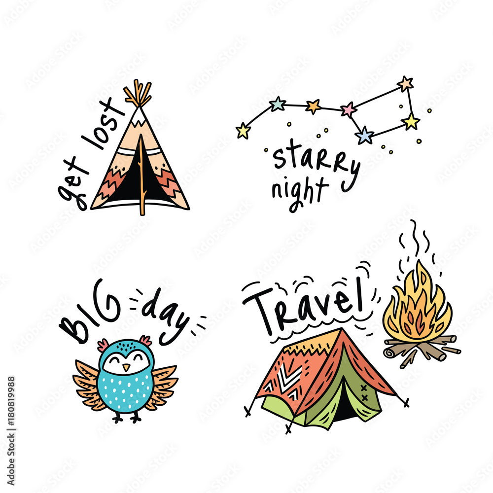 Vector set of cartoon emblems, logos or badges for camping Stock Vector ...