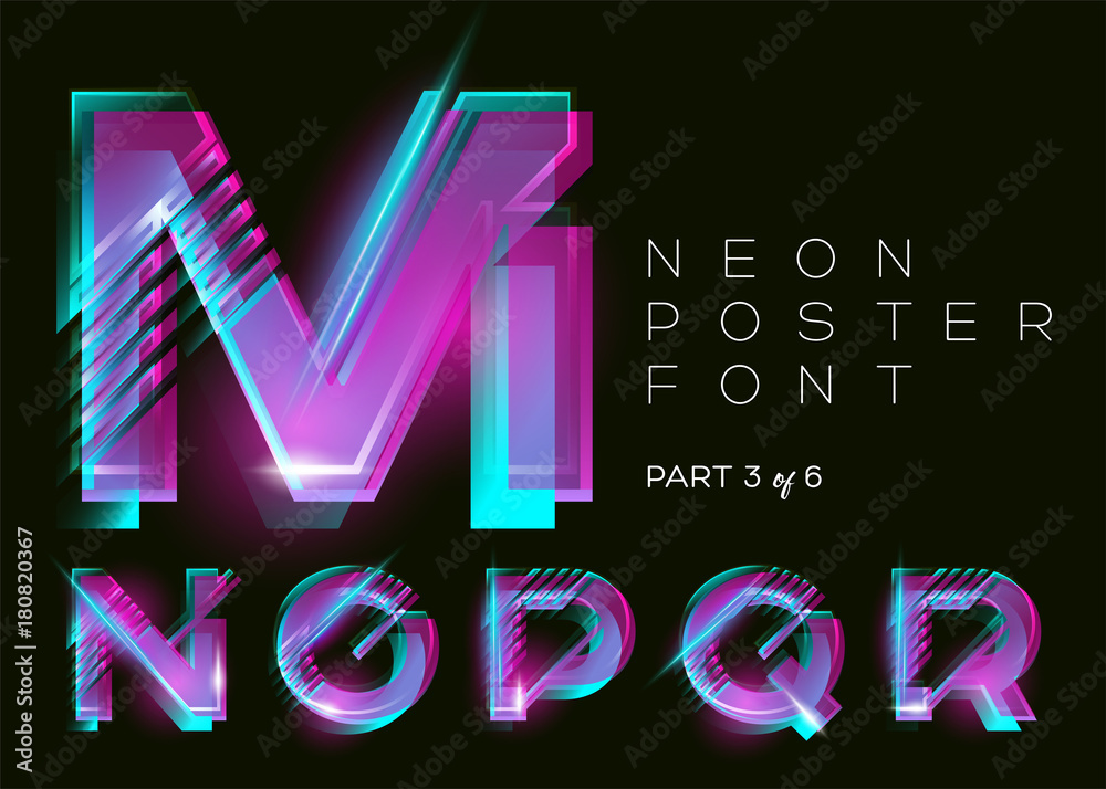 Vector Neon Typeset. Shining Pink Letters. Fluorescent Glitch Effect ...