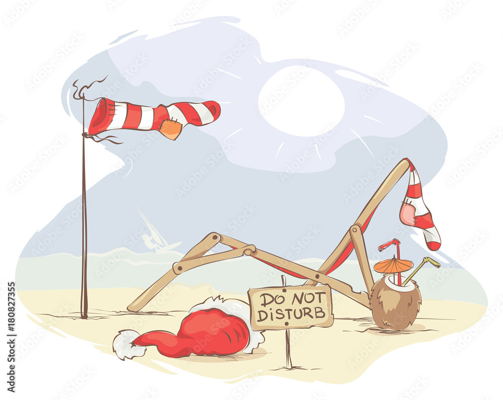 Santa Claus beach vacation / Funny Christmas card, do not disturb ...