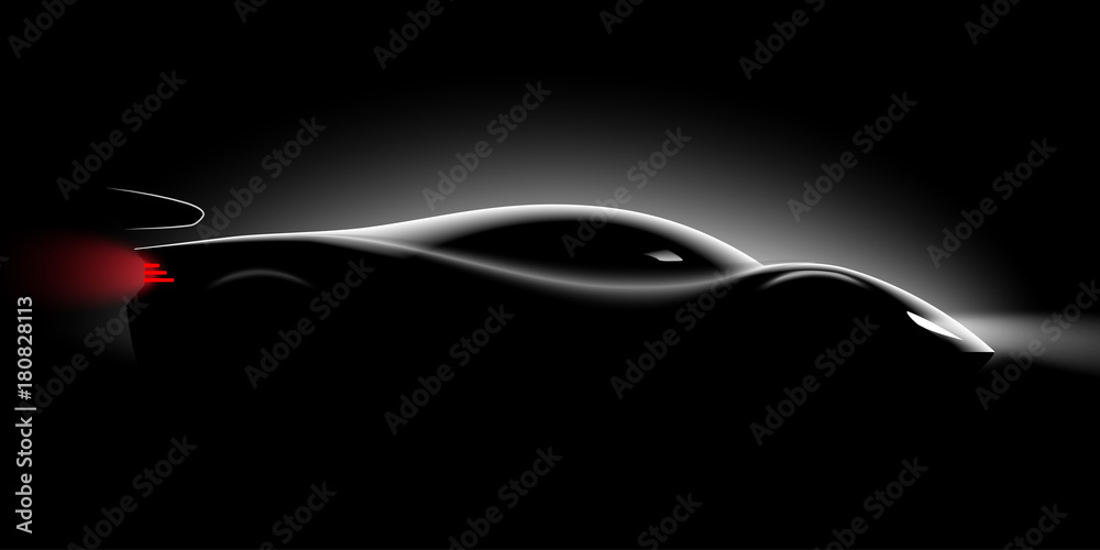 realistic sport super car coupe side view lighting in the dark Stock ...