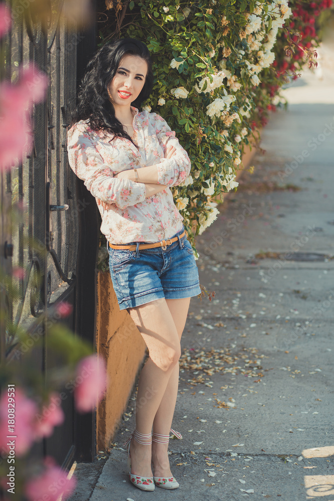 Amazing mystic lady woman with black dark curly hairs pink cheeks pout ...