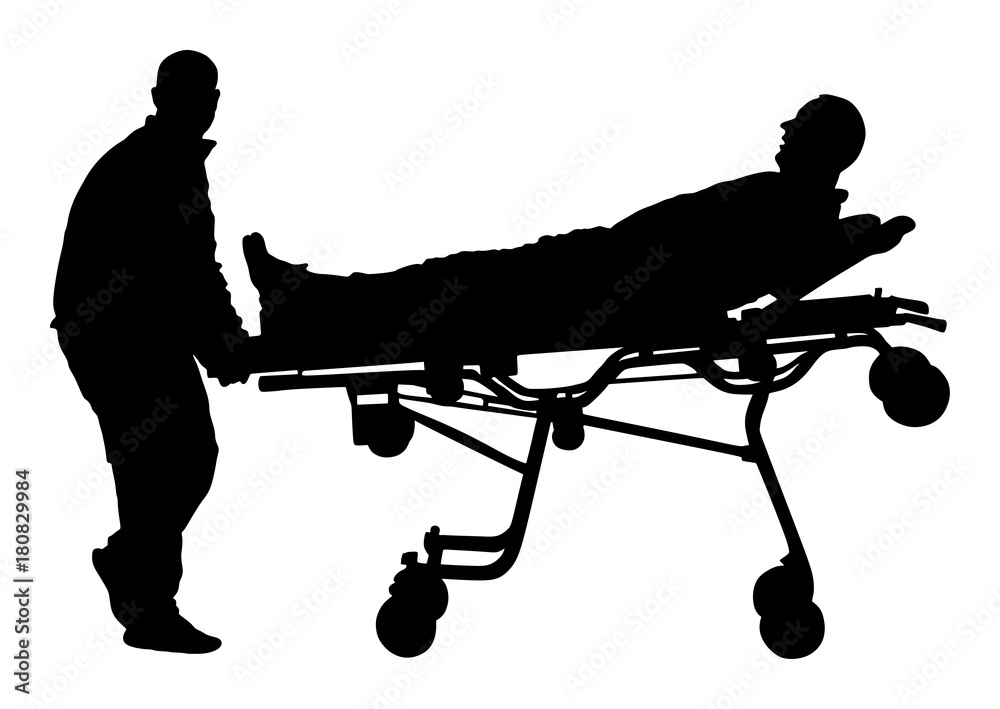 First aid crew help injured person after crash accident transport ...