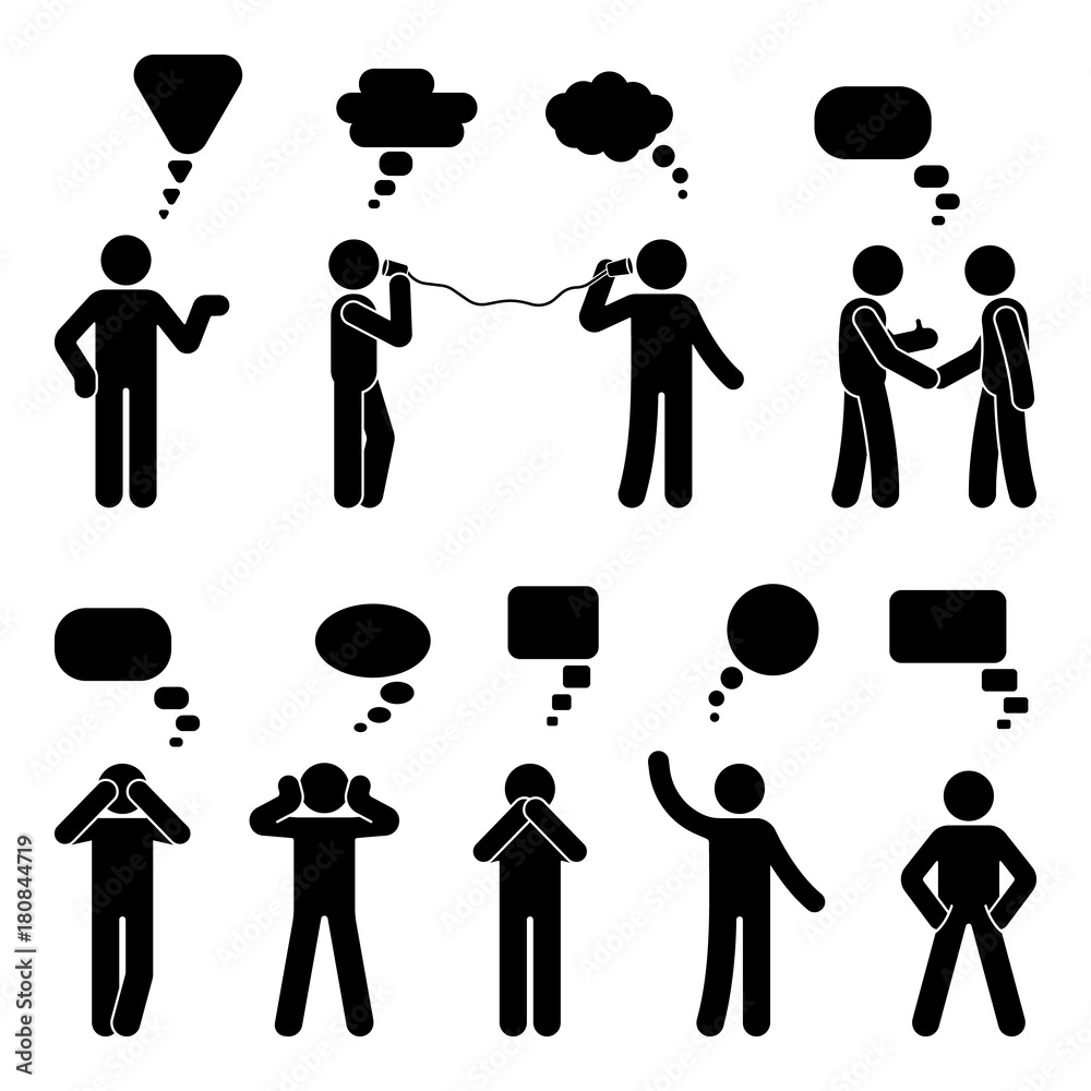 Stick figure dialog speech bubbles set. Talking, thinking ...