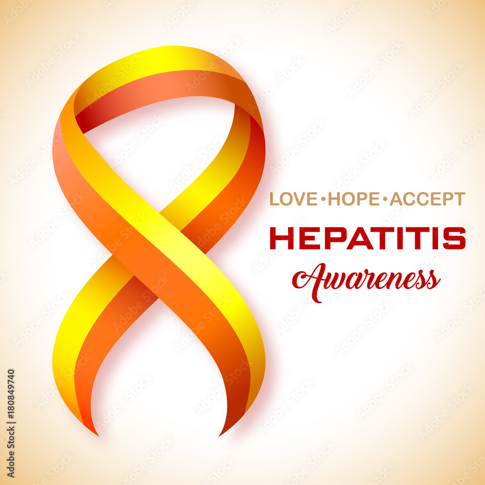 Hepatitis awareness symbol. Red yellow ribbon vector background ...
