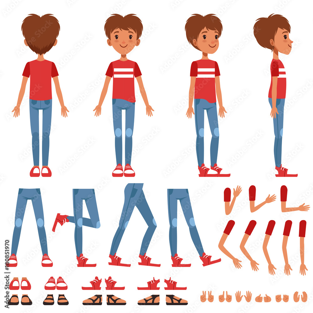 Boy character creation set, cute boy constructor with different poses ...