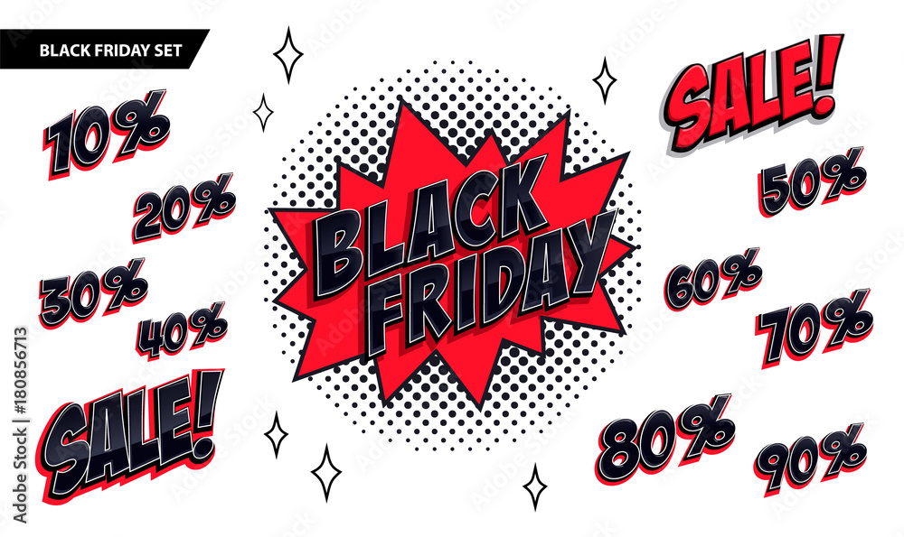 Black Friday sale set. Black friday and sale inscription and all ...