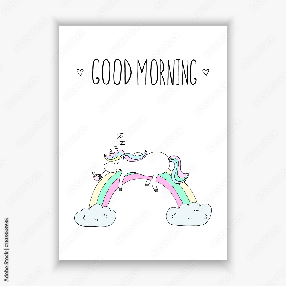 Cute unicorn print for kids. good morning card Stock Vector | Adobe Stock