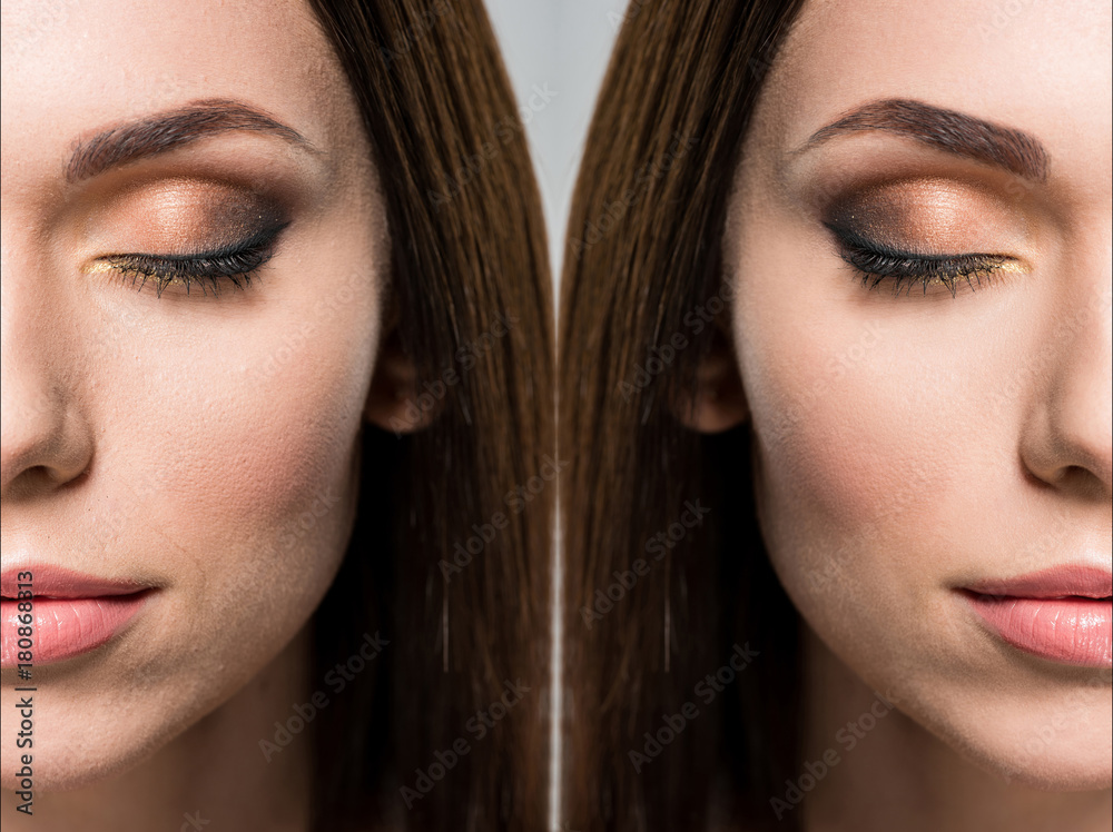 face of woman before and after retouch Stock Photo | Adobe Stock