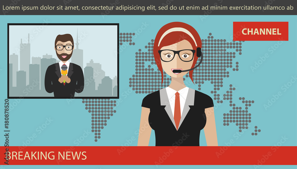 Breaking news concept. News anchor broadcasting the news with a ...