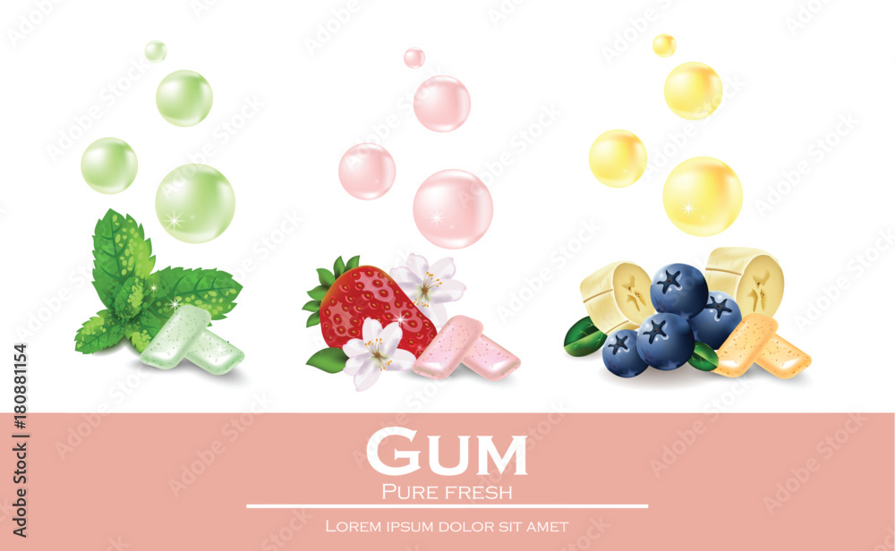 Chewing gum set with different flavors. Vector realistic illustrations ...