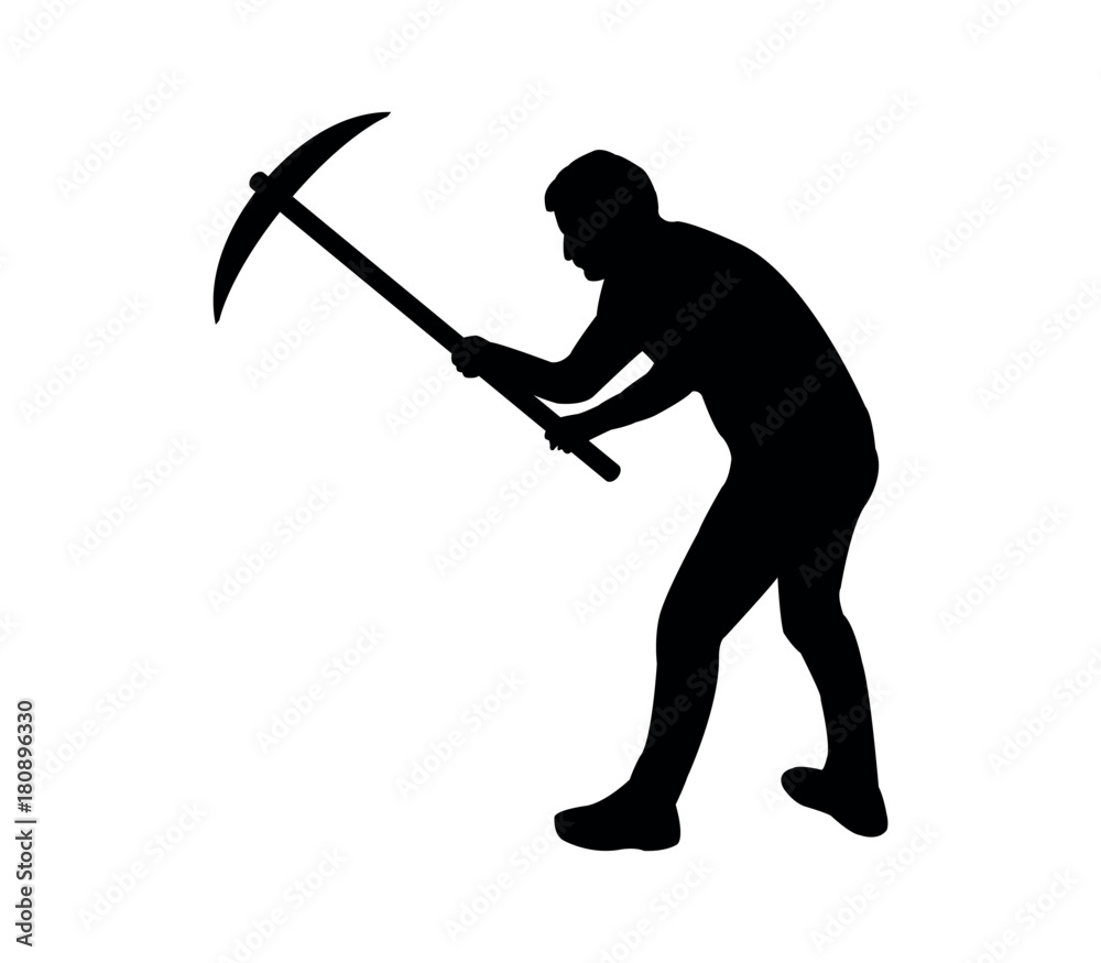 ilhouette man with pickaxe Stock Vector | Adobe Stock