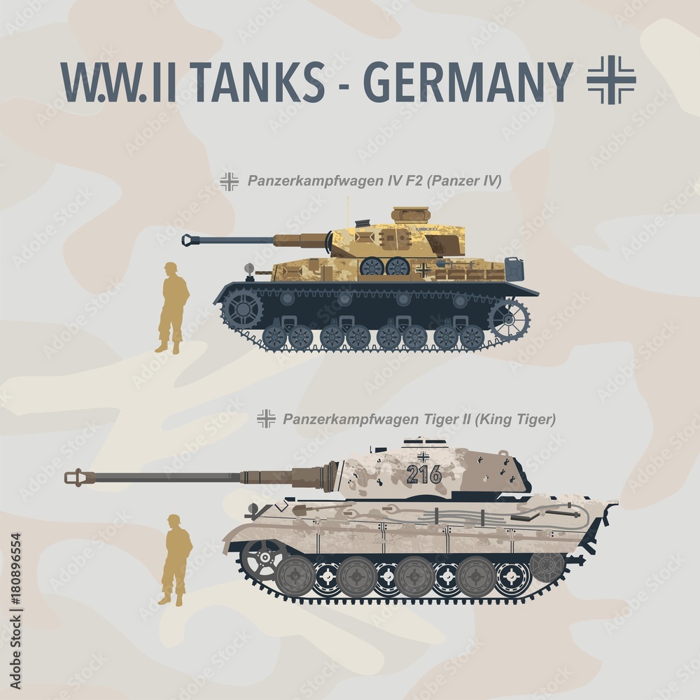 Military tank flat vector illustration of German World War II. vehicle ...