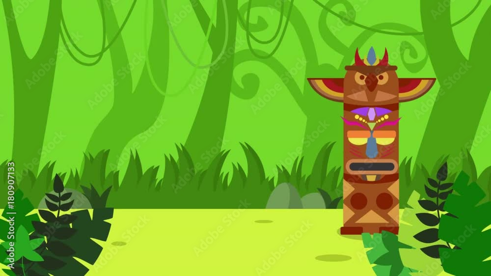 Jungle Background With Indian Totem. Canadian Haida totem inside lost ...