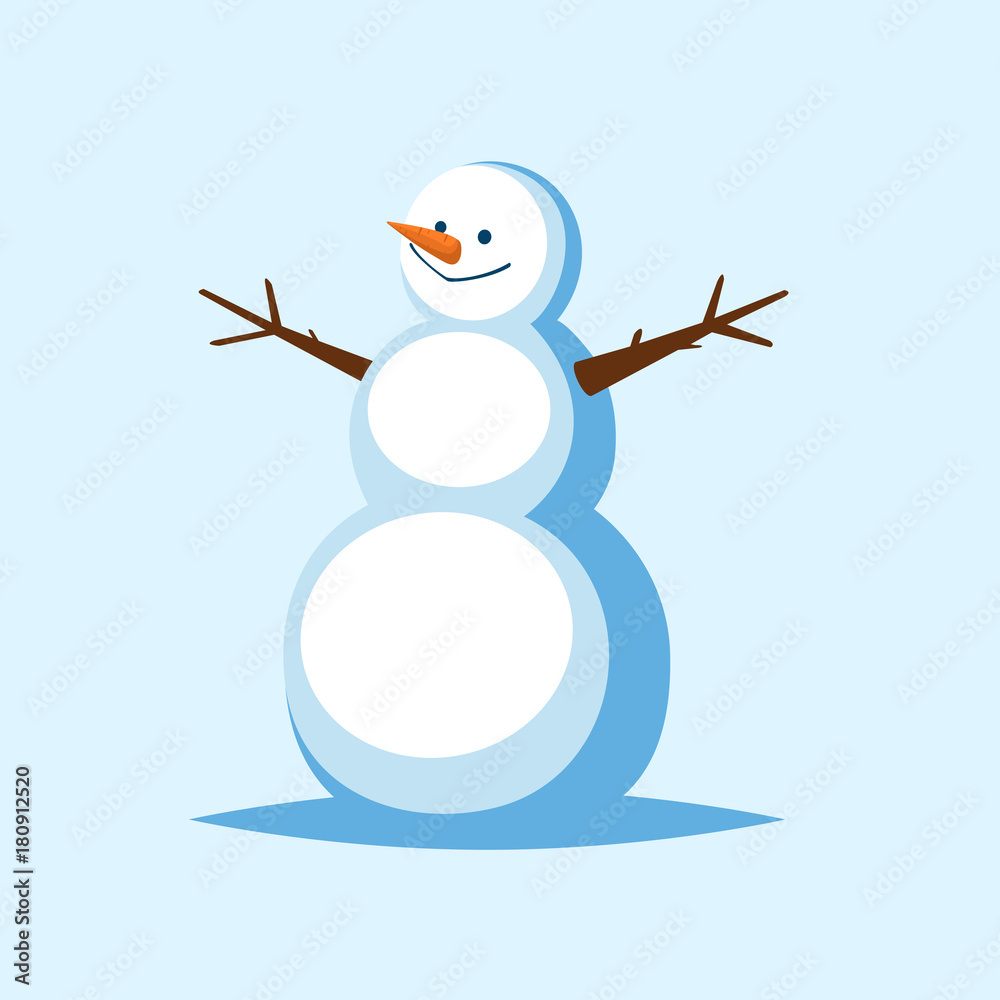 Happy Cute smiling snowman on blue background. Cartoon style vector ...