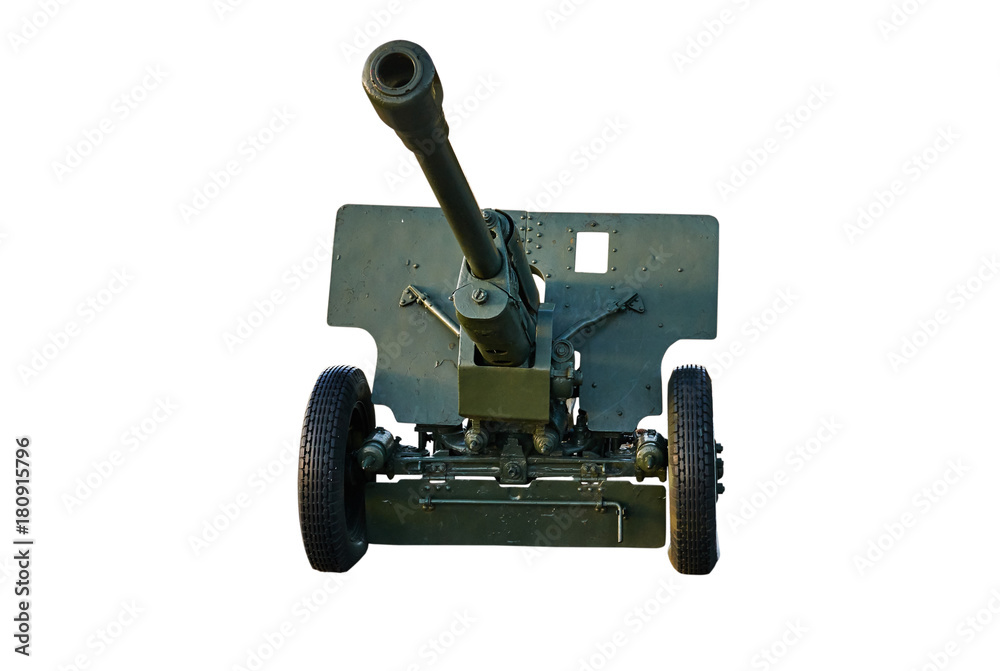 Soviet anti-tank gun of the second world war on an isolated white ...