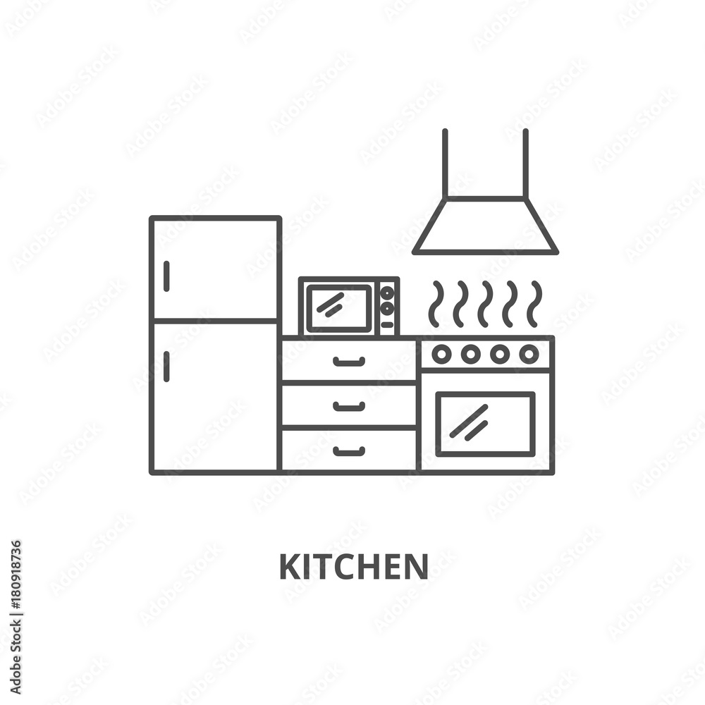 Kitchen vector icon, line style Stock Vector | Adobe Stock