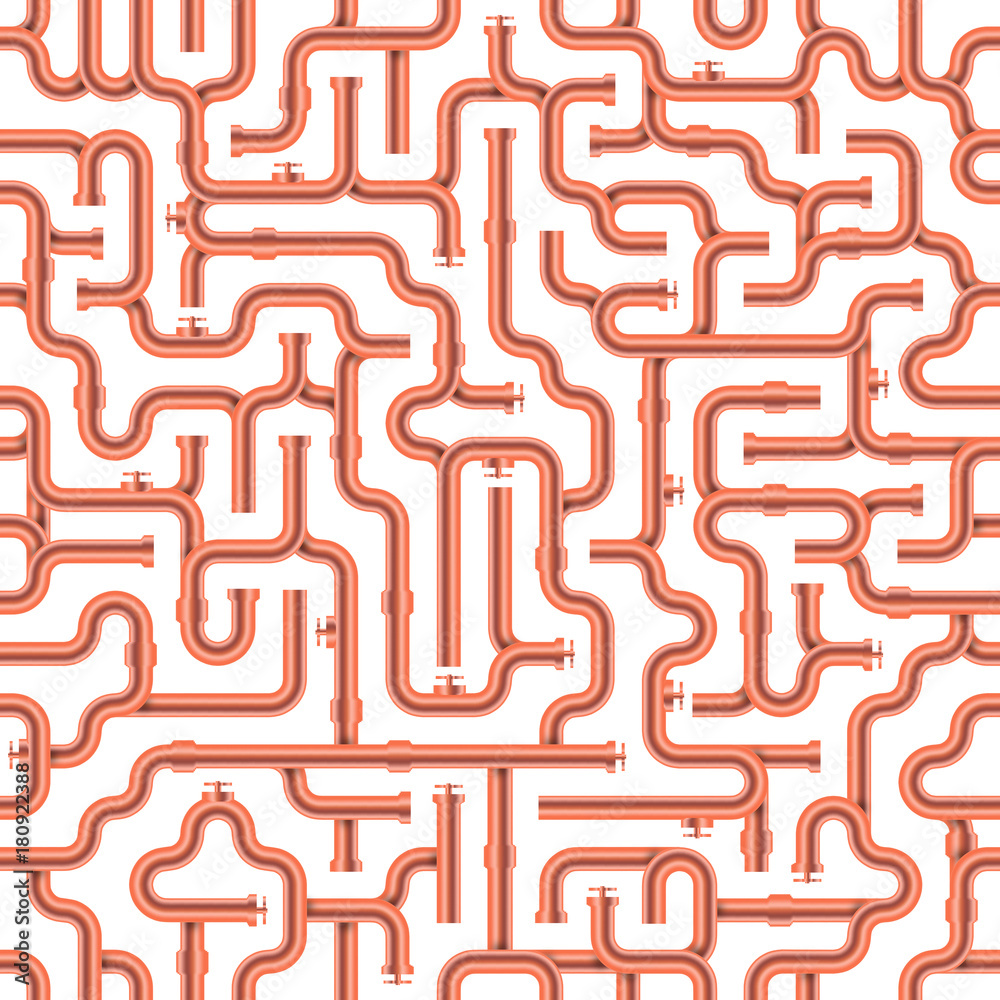 Copper pipe system realistic seamless pattern. EPS 10 Stock Vector ...