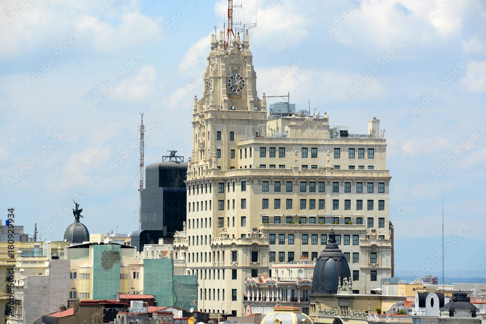 Telefonica Building is a Manhattan-style skyscraper at Gran Via, Madrid ...