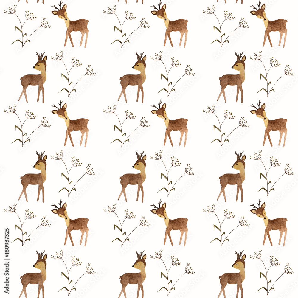 watercolor deer pattern Stock Illustration | Adobe Stock