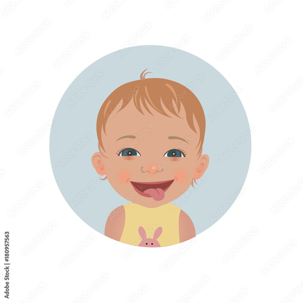 Cute tongue out baby emoticon. Happy expression smiley. Smiling child ...