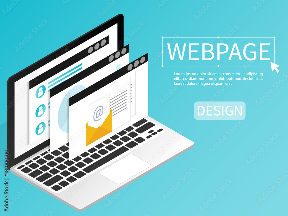 create website webpage design computer isometric flat vector Stock ...